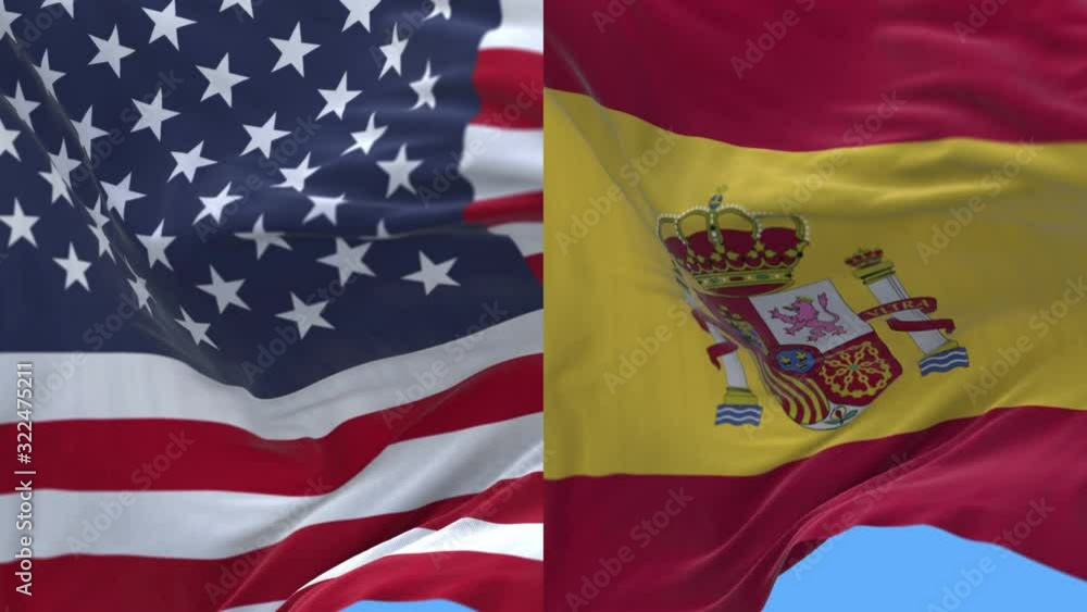 4k seamless United States of America USA and Spain National flag slow ...