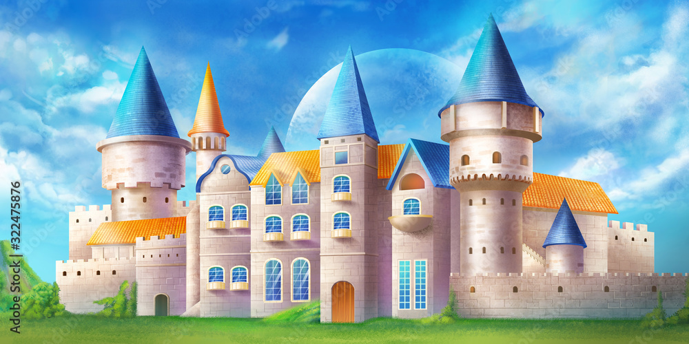 Illustrazione Stock Beautiful and Magical Castle in a Bright Day ...