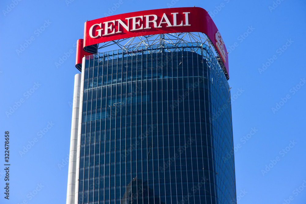 MILAN, ITALY - JANUARY 31, 2020: Skyscraper Generali Tower designed by ...