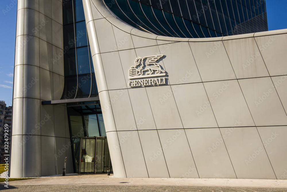 MILAN, ITALY - JANUARY 31, 2020: Skyscraper Generali Tower designed by ...