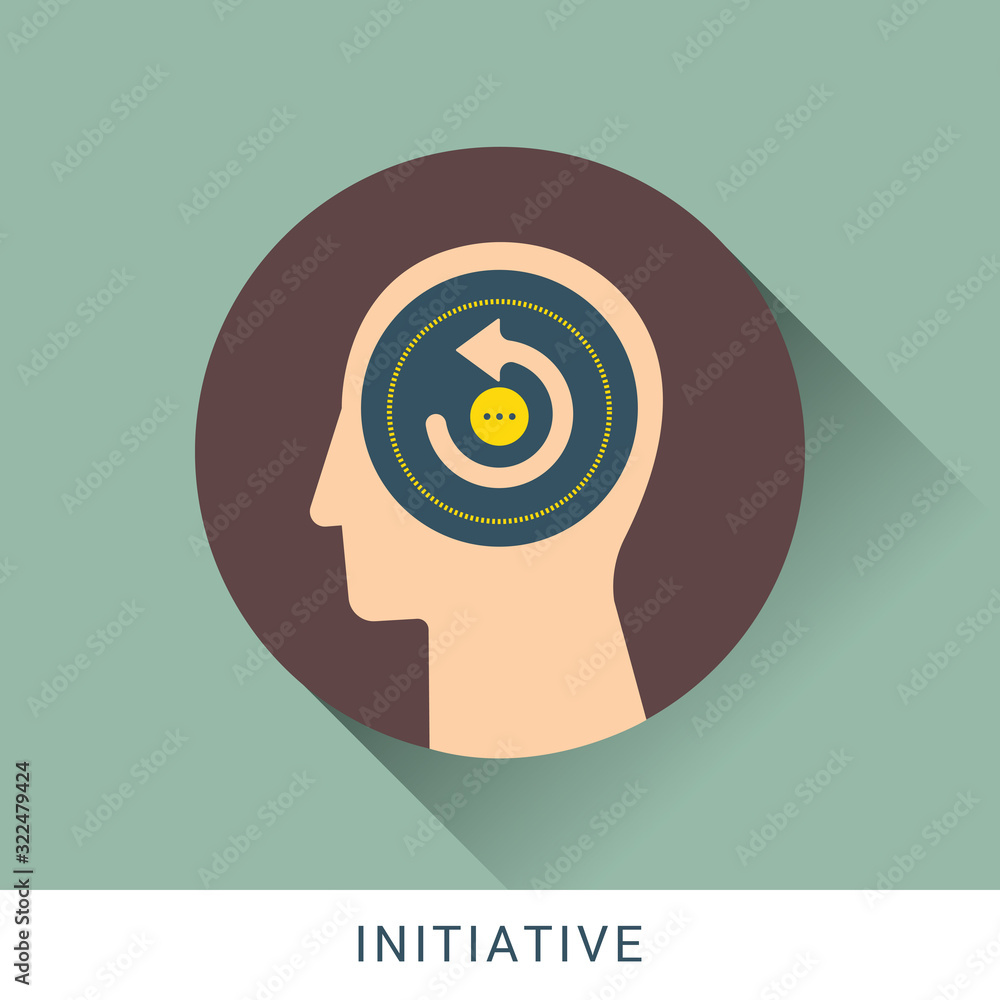 Initiative icon concept with arrow symbol in the drawing of human brain ...