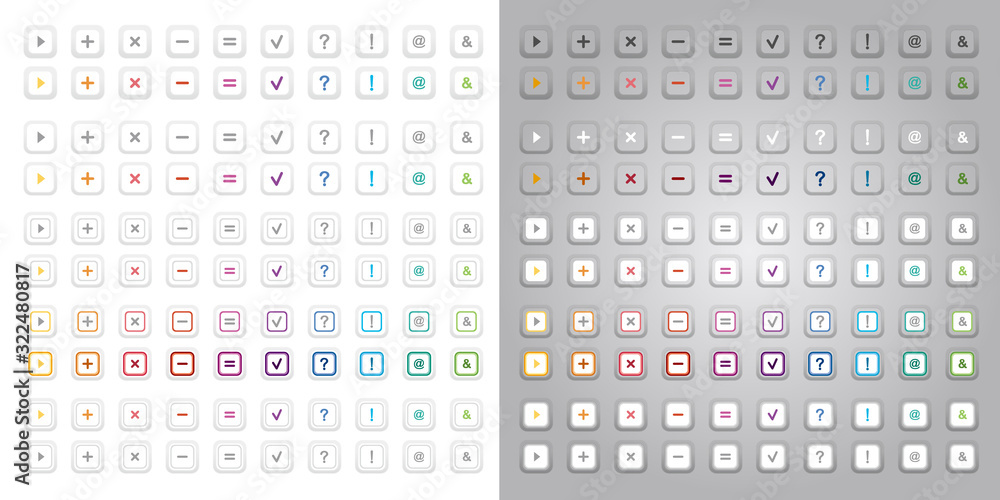 Square button icon with multiple symbols.Icons that can use extrude ...