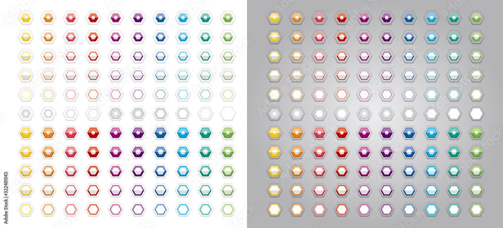 hexagon button icon in half-folded form.hexagon button icons of various ...