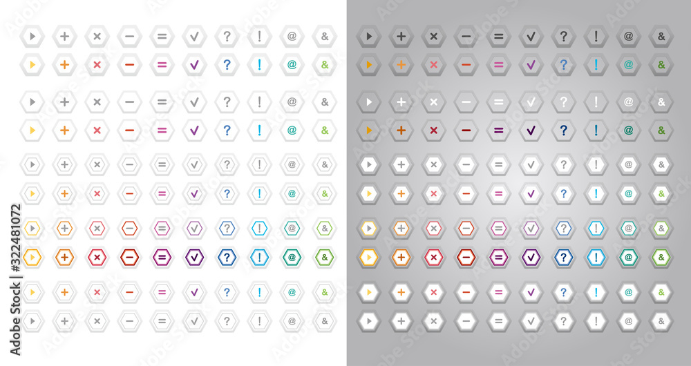 Hexagon button icon with multiple symbols.Icons that can use extrude ...