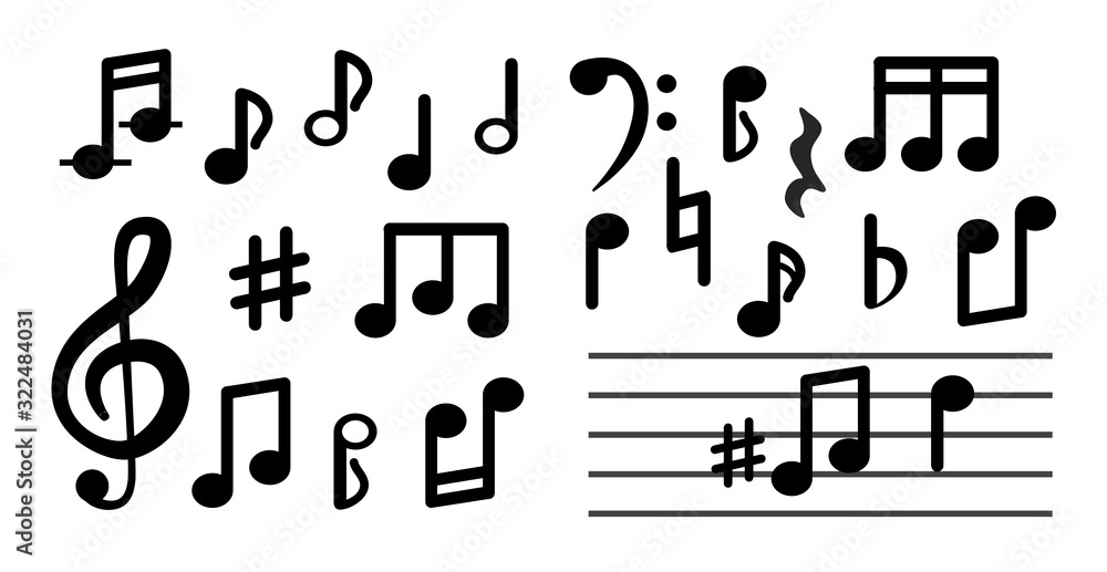 Musical notes isolated on white background. Signs of musical notation ...