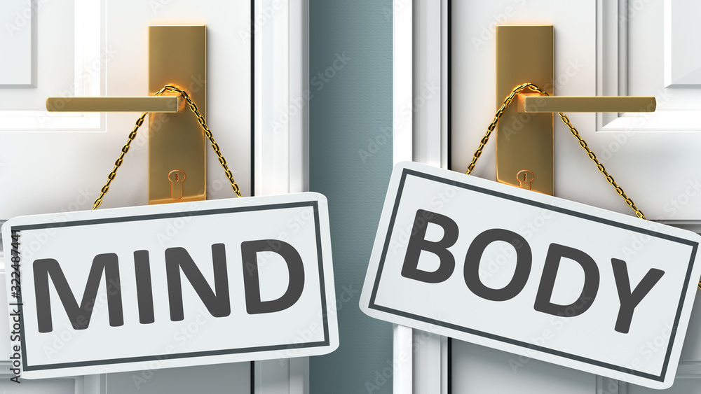 Mind or body as a choice in life - pictured as words Mind, body on ...
