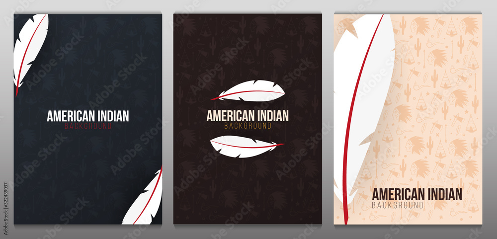 Set of Native North American Indian banners with feather and hand draw ...