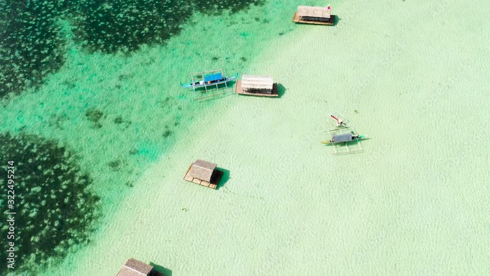 A floating native cottage on a Manlawi Sandbar, Caramoan in the ...