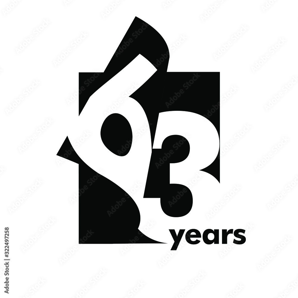 Isolated abstract logo 63 years. In the form of an open book, magazine ...