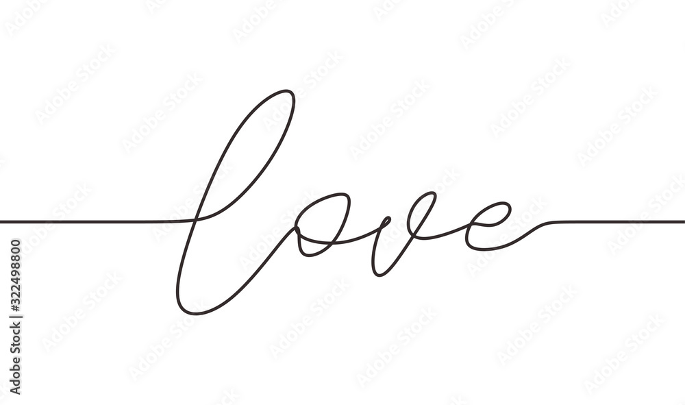 Continuous one line drawing of love typography lettering script font ...