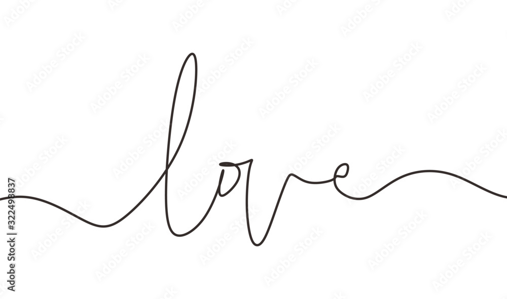 Continuous one line drawing of love typography lettering script font ...