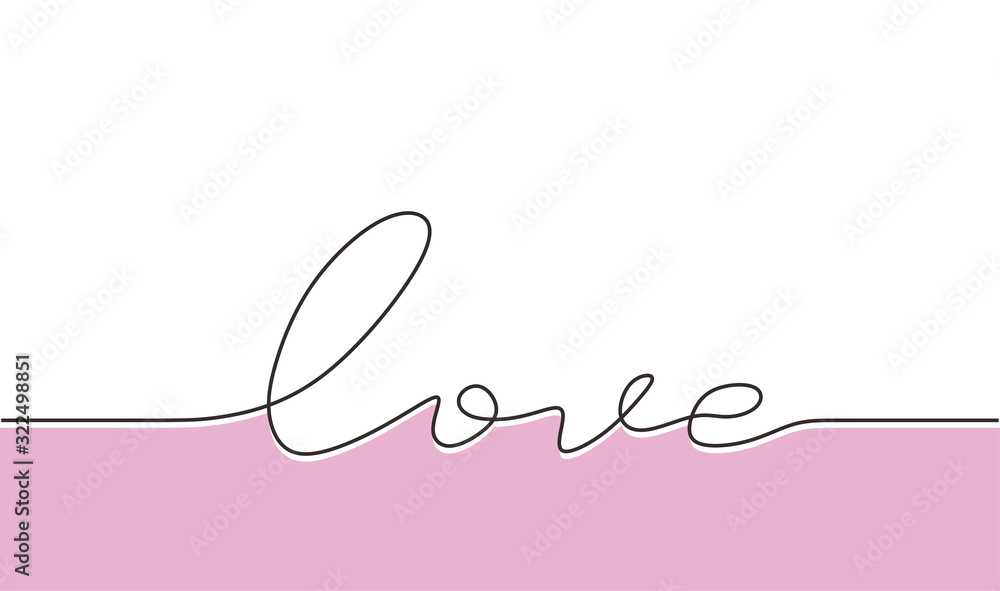 Continuous one line drawing of love typography lettering script font ...