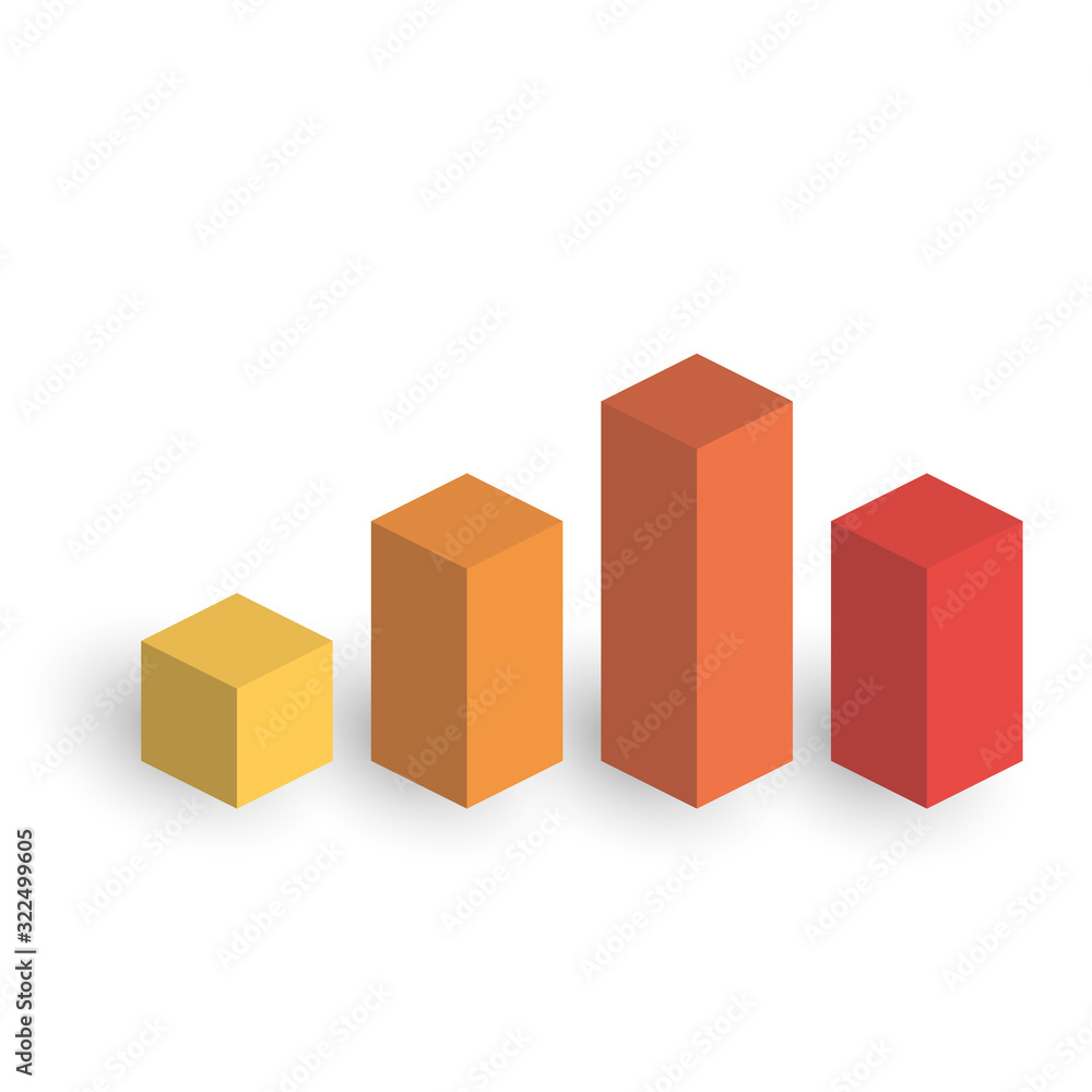 Bar chart of 4 growing columns. 3D isometric colorful vector graph ...