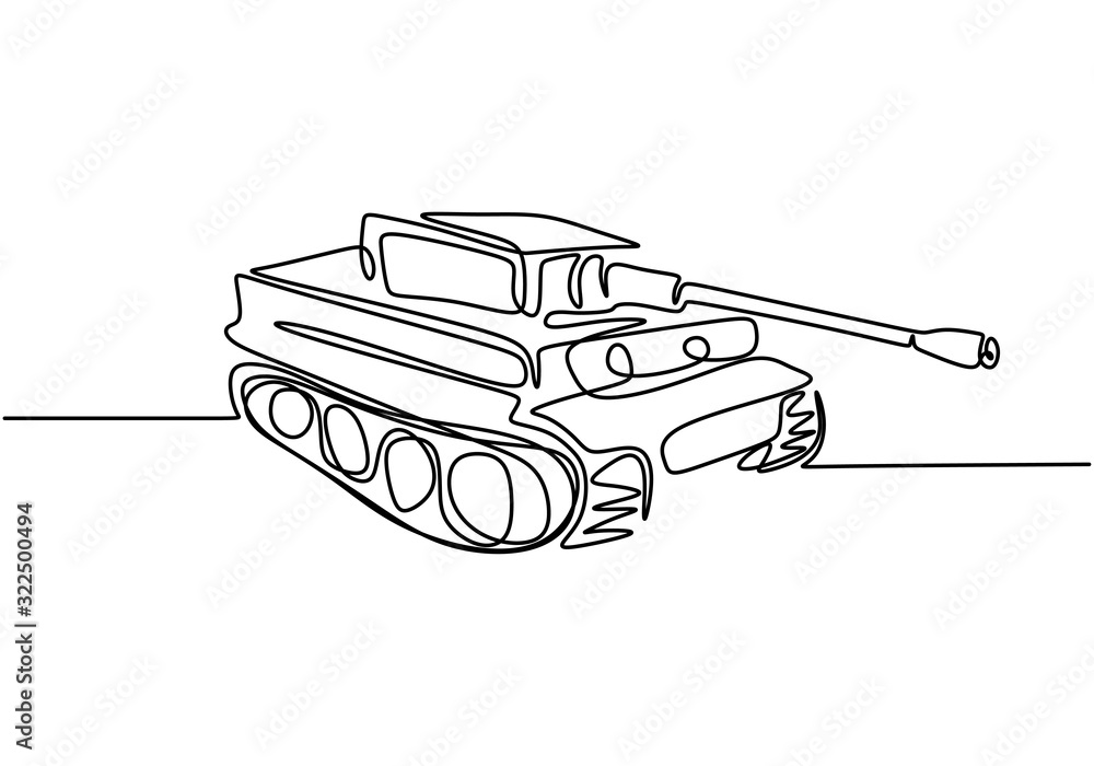 Tank one line drawing. An armoured fighting vehicle designed for front ...