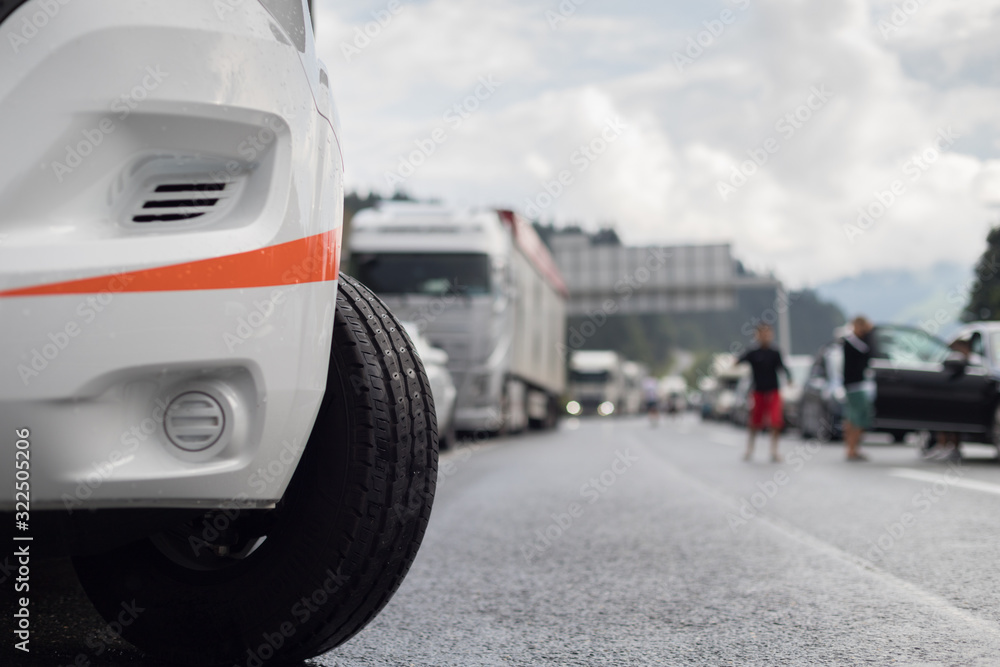 Typical scene on European highways during summer holiadays rush hour. A ...