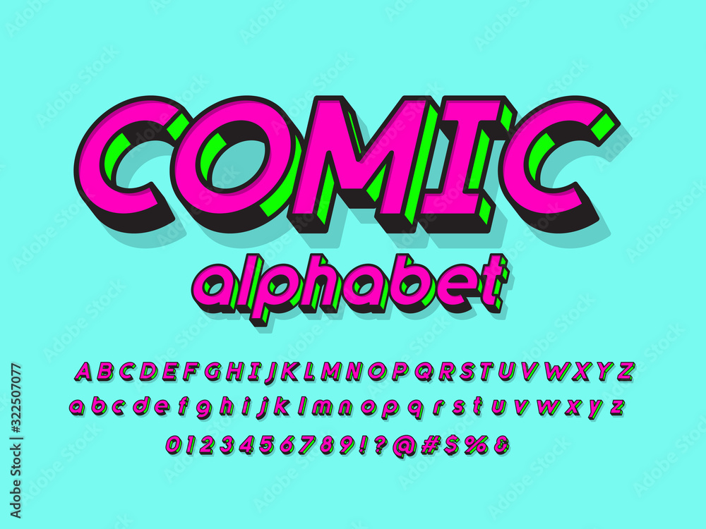 Comic style vector font with uppercase, lowercase, numbers and symbols ...