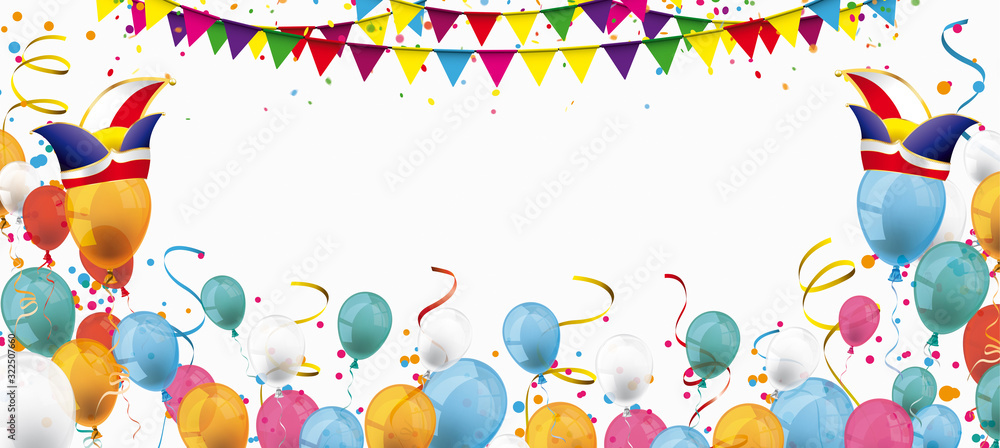 Banner für den Karneval mit Luftballons und Konfetti vector de Stock ...