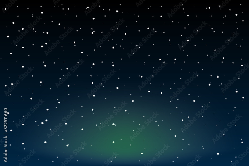 Northern lights. Night shining starry sky with star and forest. Blue ...