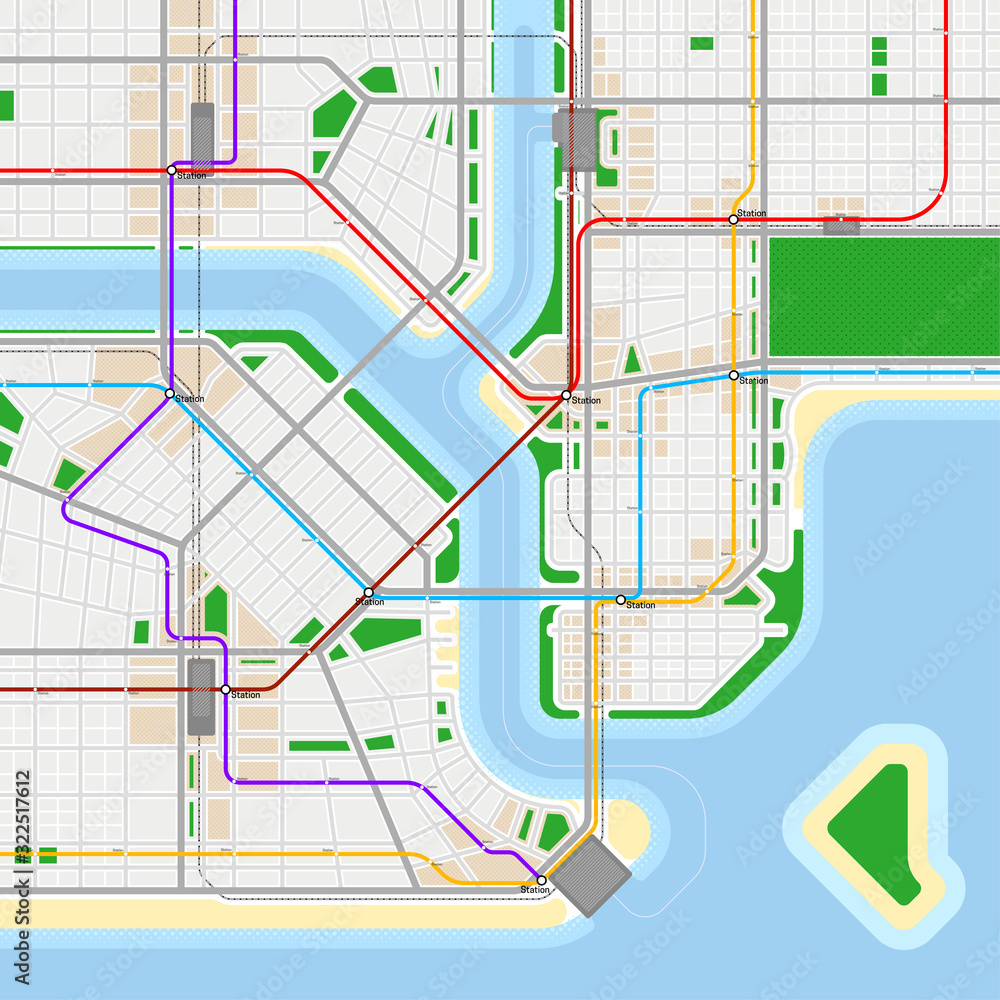 Metro or subway map design template. City transportation scheme concept ...