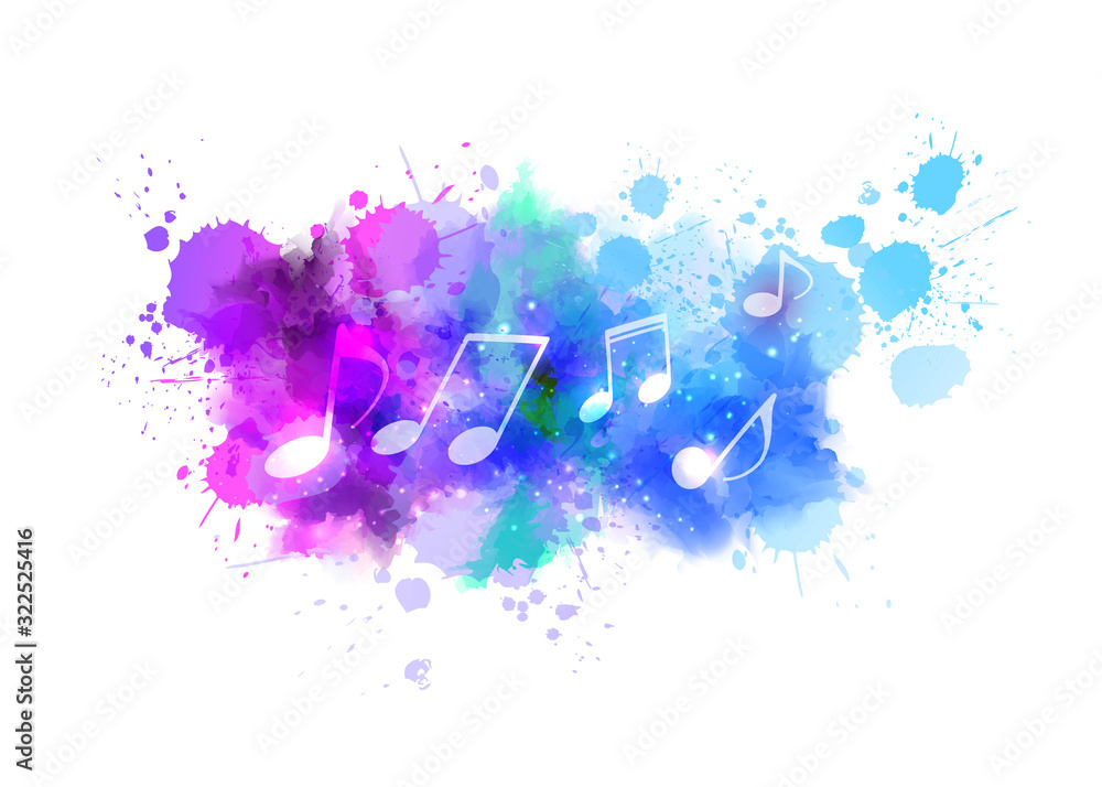 Music notes on watercolor splash background Stock Vector | Adobe Stock