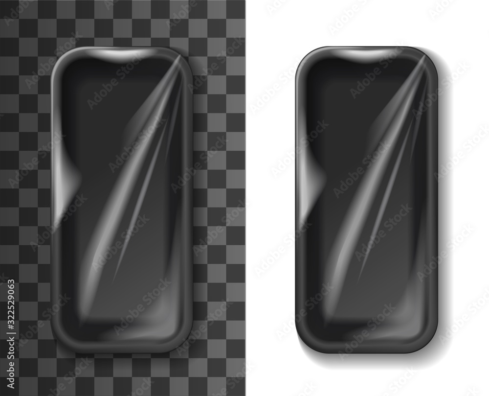 Styrofoam tray or box 3d vector template of plastic food container ...