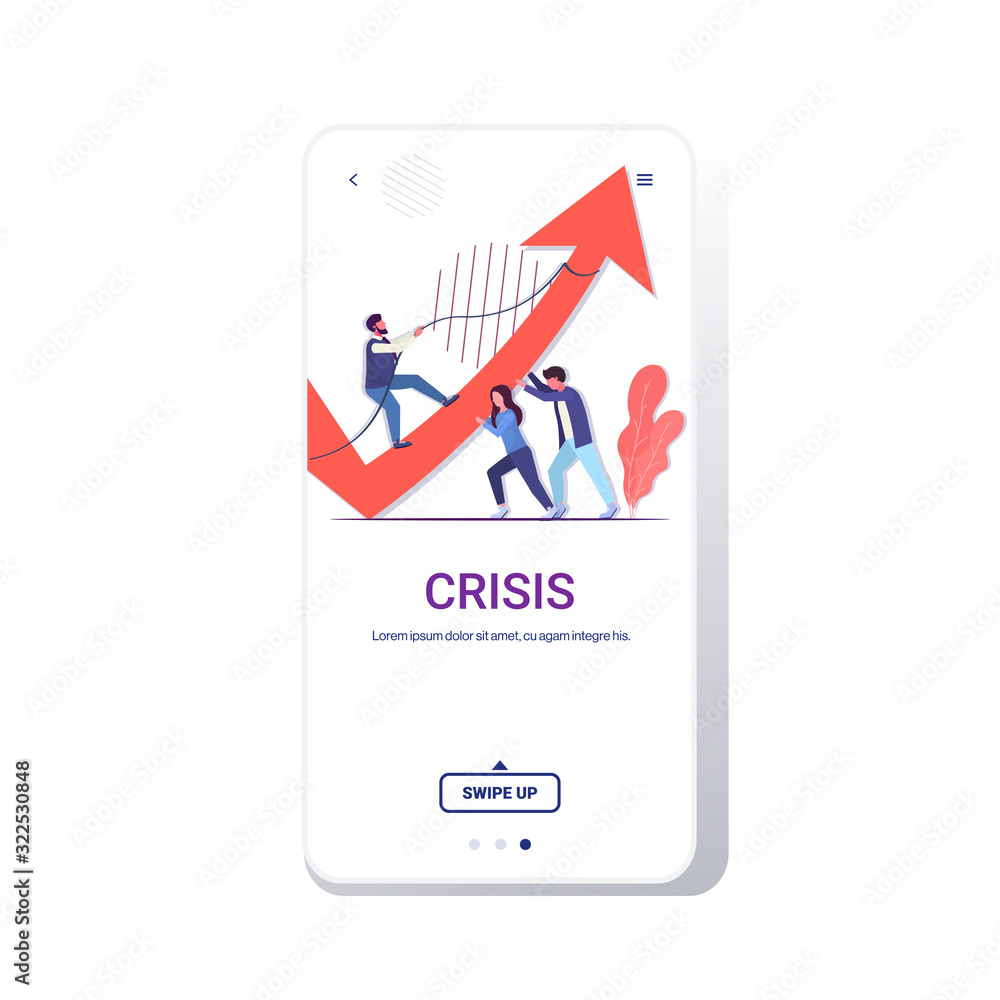 businesspeople team pushing arrow graph up growth financial crisis ...
