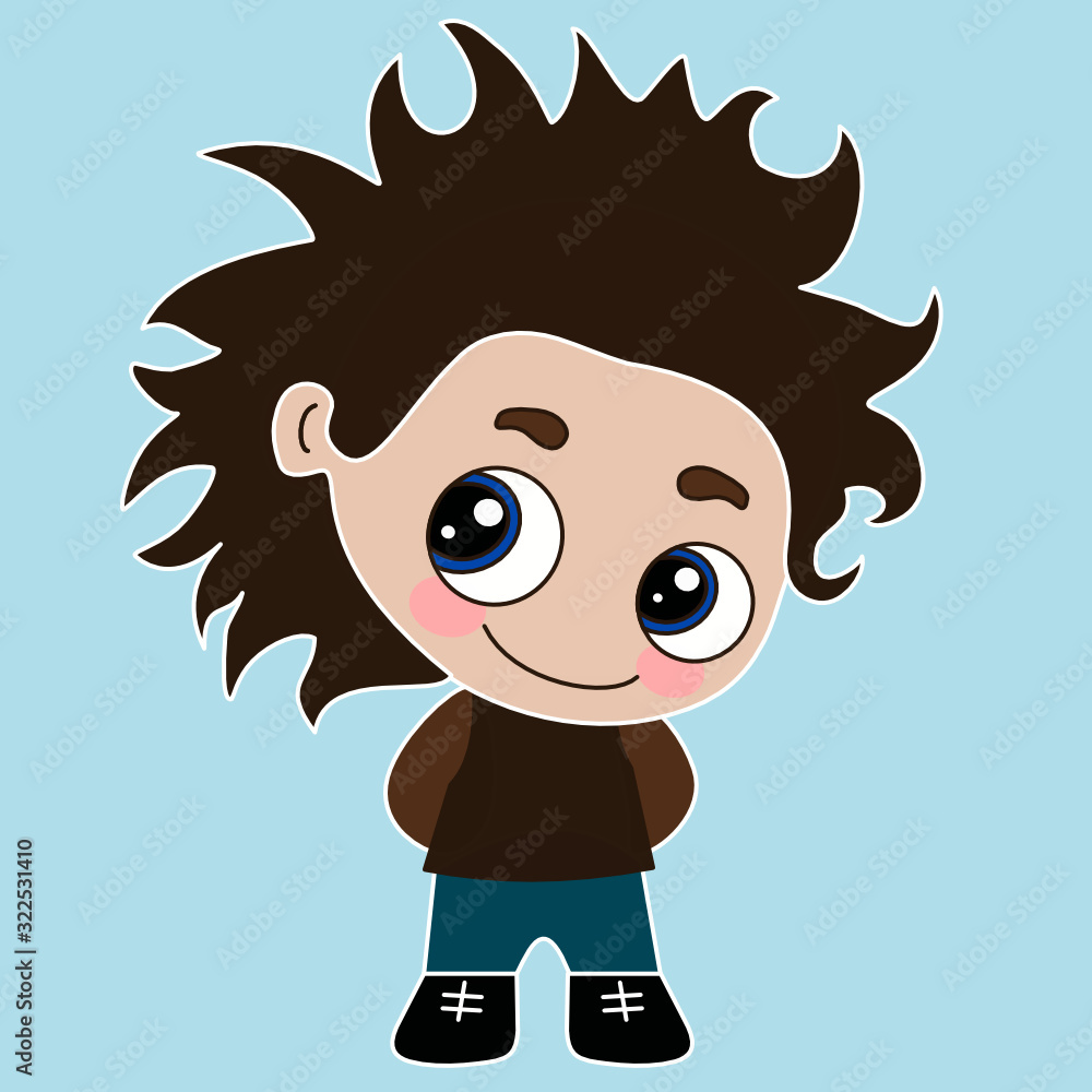 Emoticon with a modest and shy boy who stands with his head bowed ...