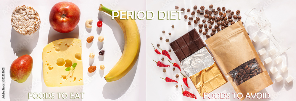 Foto de Period diet concept. Foods to eat and to avoid during ...