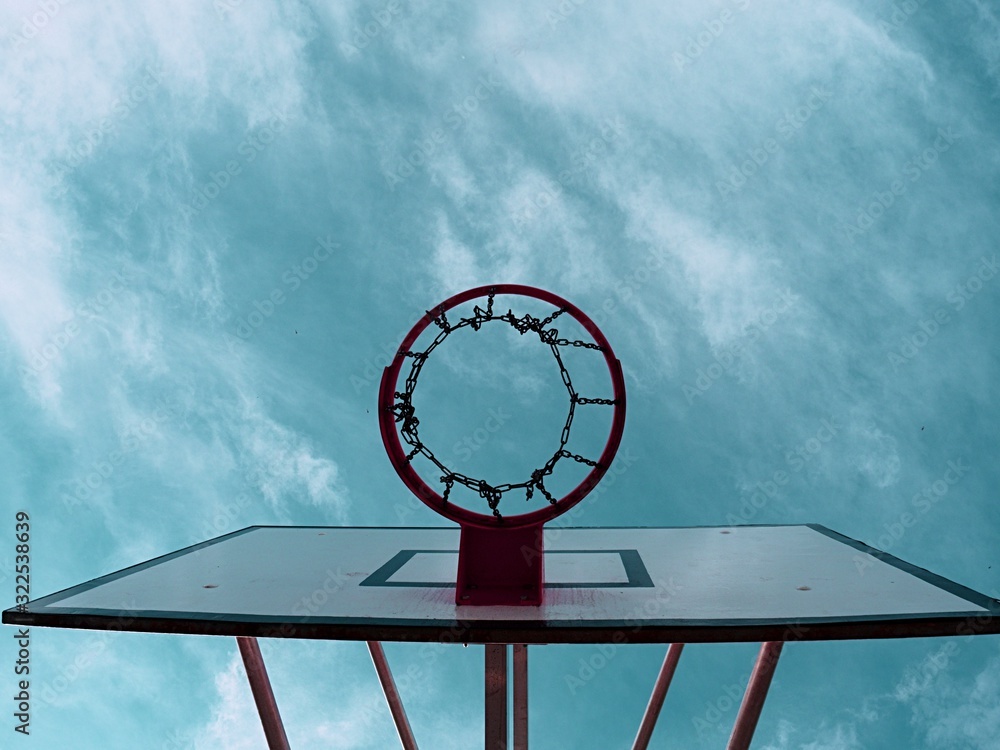 Basketball rim above outdoor court. Basketball court under sky Stock ...