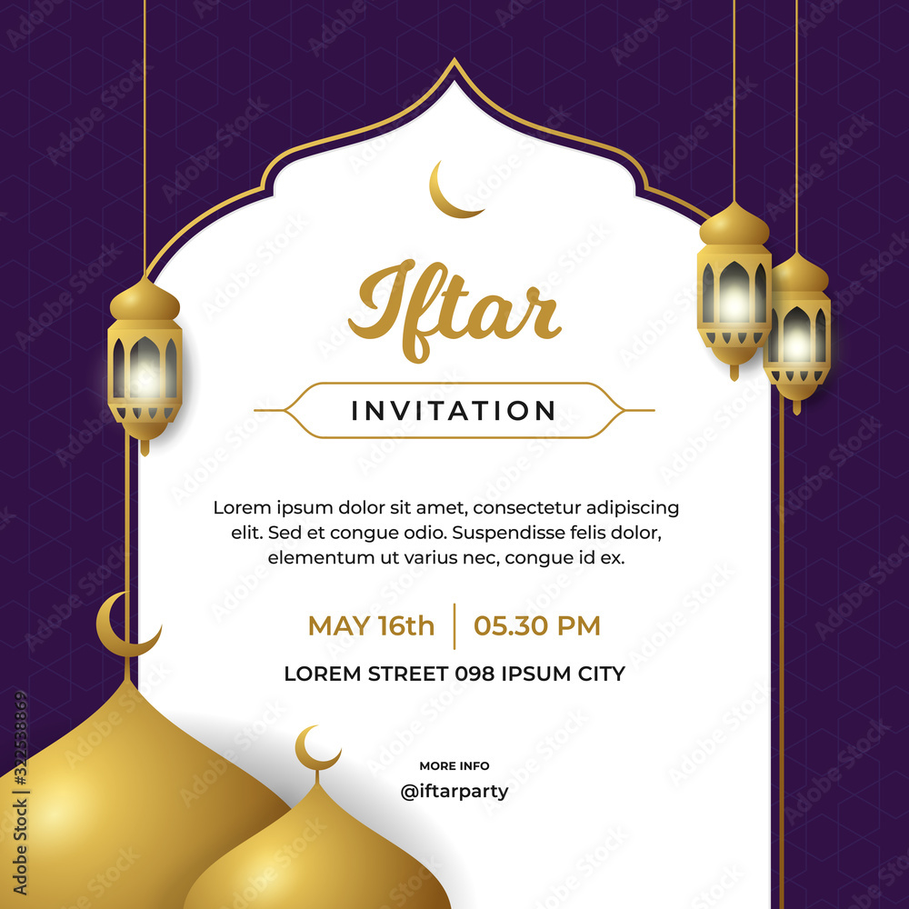 Iftar invitation flyer poster template design with great mosque ...