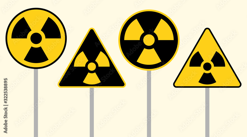 Sign of radiation. Set of realistic signs of radiation signs isolated ...