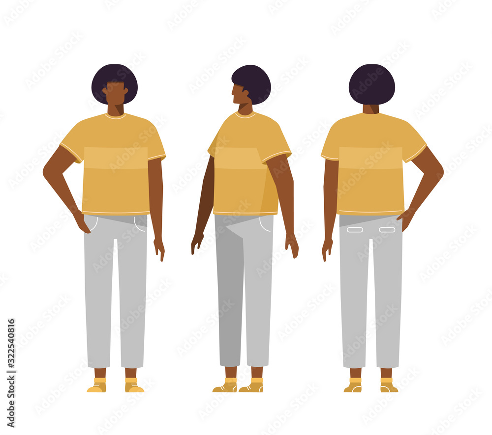 Man creation kit. Set of body positions for animation. Front, side ...