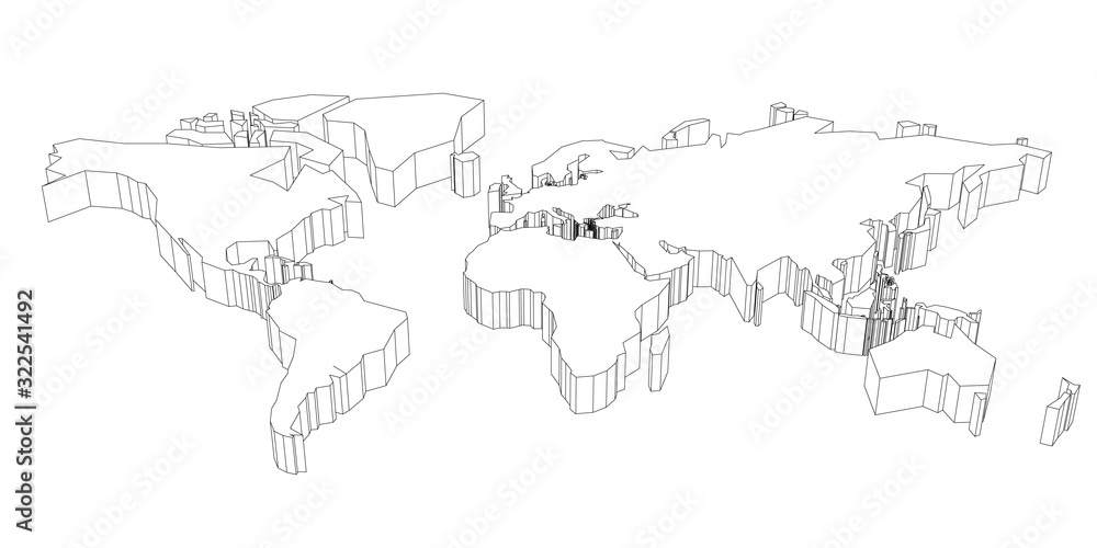 3D map of World. Black outline geometric construction. Vector ...