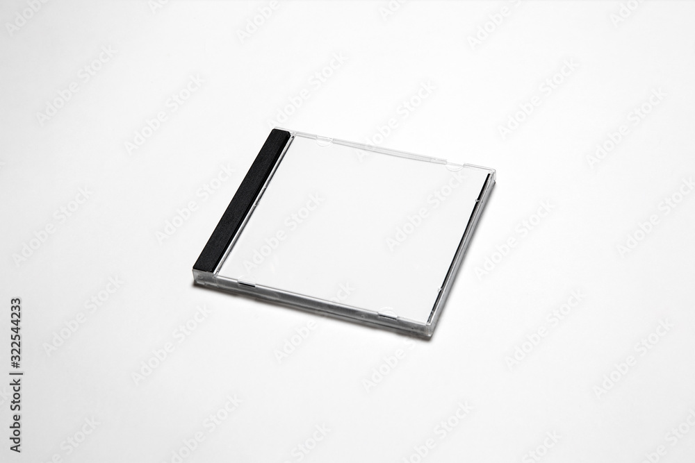 Close compact plastic disc box case with white isolated blank for ...