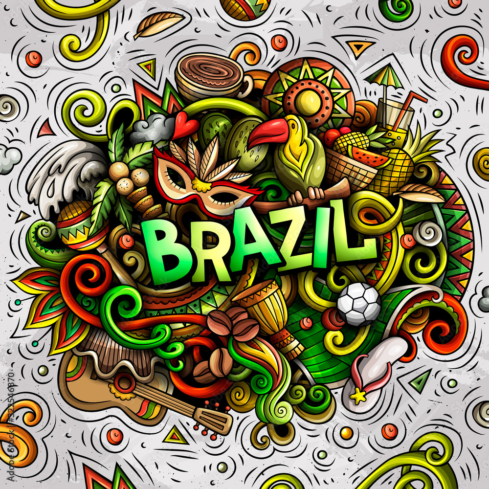 Brazil hand drawn cartoon doodles illustration. Funny design. Stock ...