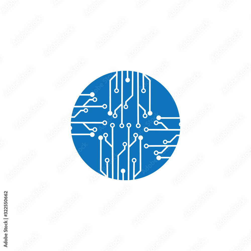 circuit board in the circle icon.technology logo design template symbol ...