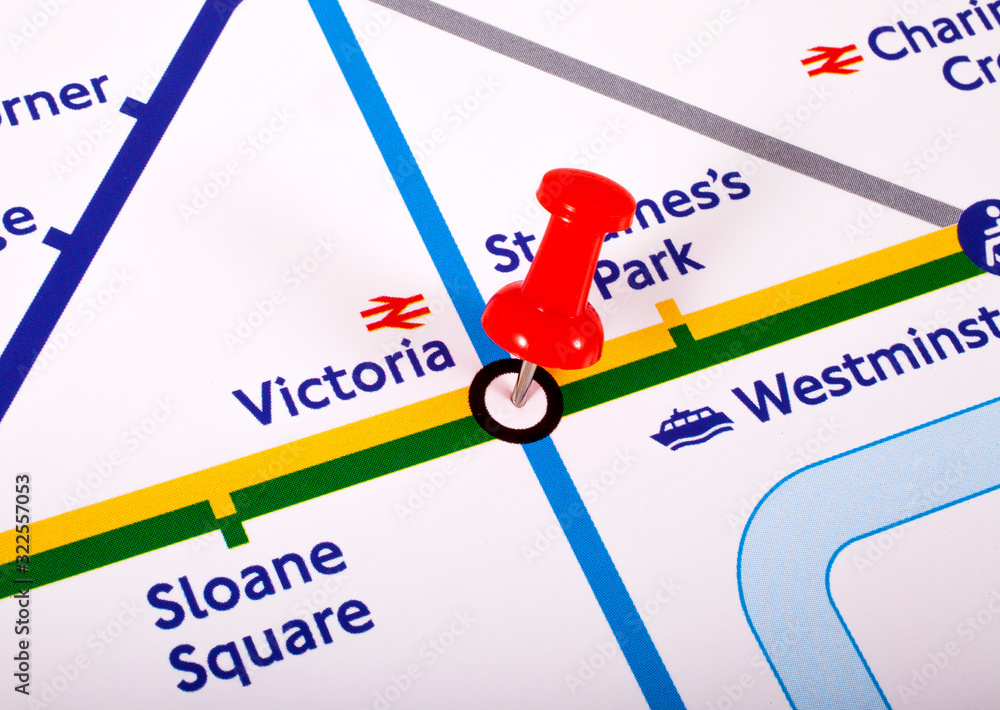 Victoria Station Pinned on a London Underground Map Stock Photo | Adobe ...