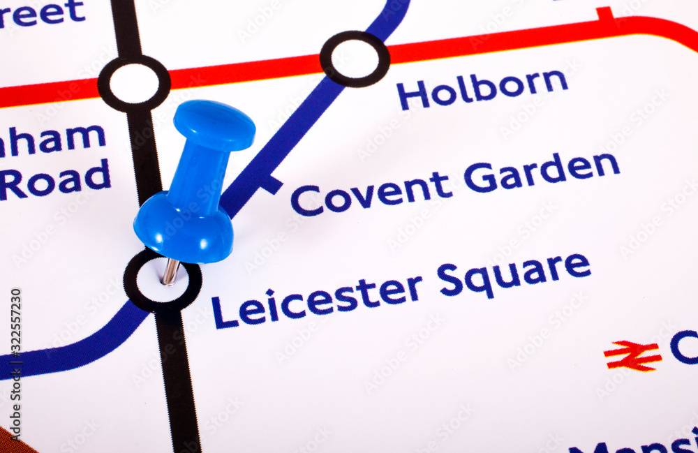 Leicester Square Station Pinned on a London Underground Map Stock Photo ...