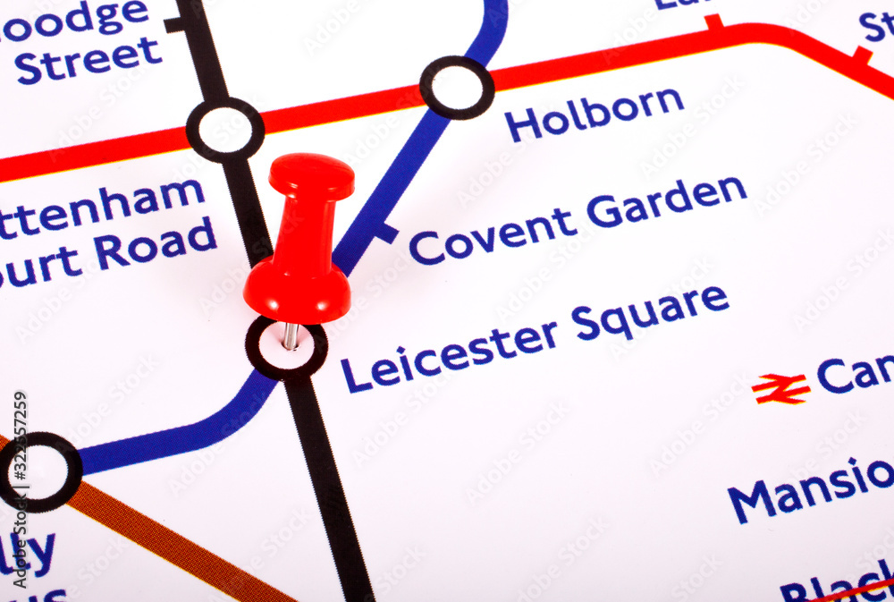 Leicester Square Station Pinned on a London Underground Map Stock Photo ...