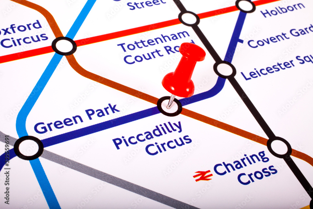 Piccadilly Circus Station on a London Underground Map Stock Photo ...