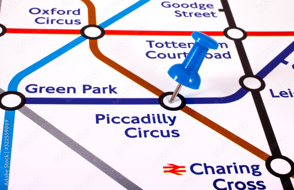 Piccadilly Circus Station on a London Underground Map Stock Photo ...