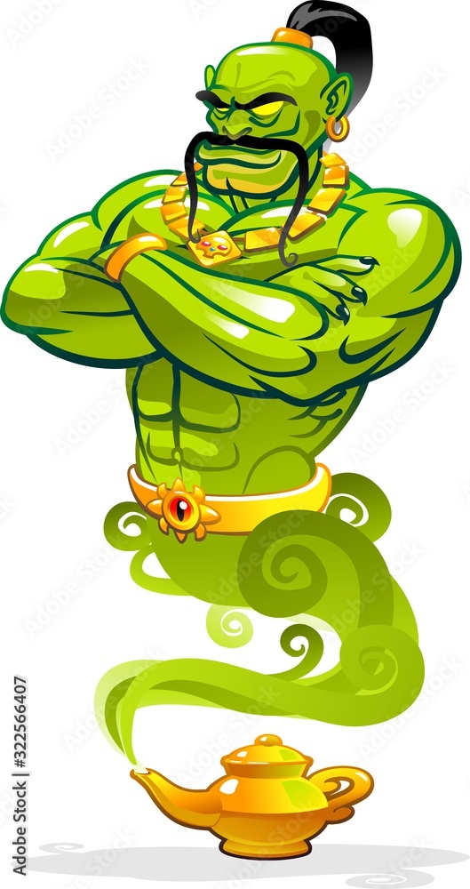 Genie man character from magic lamp. Vector flat cartoon illustration ...