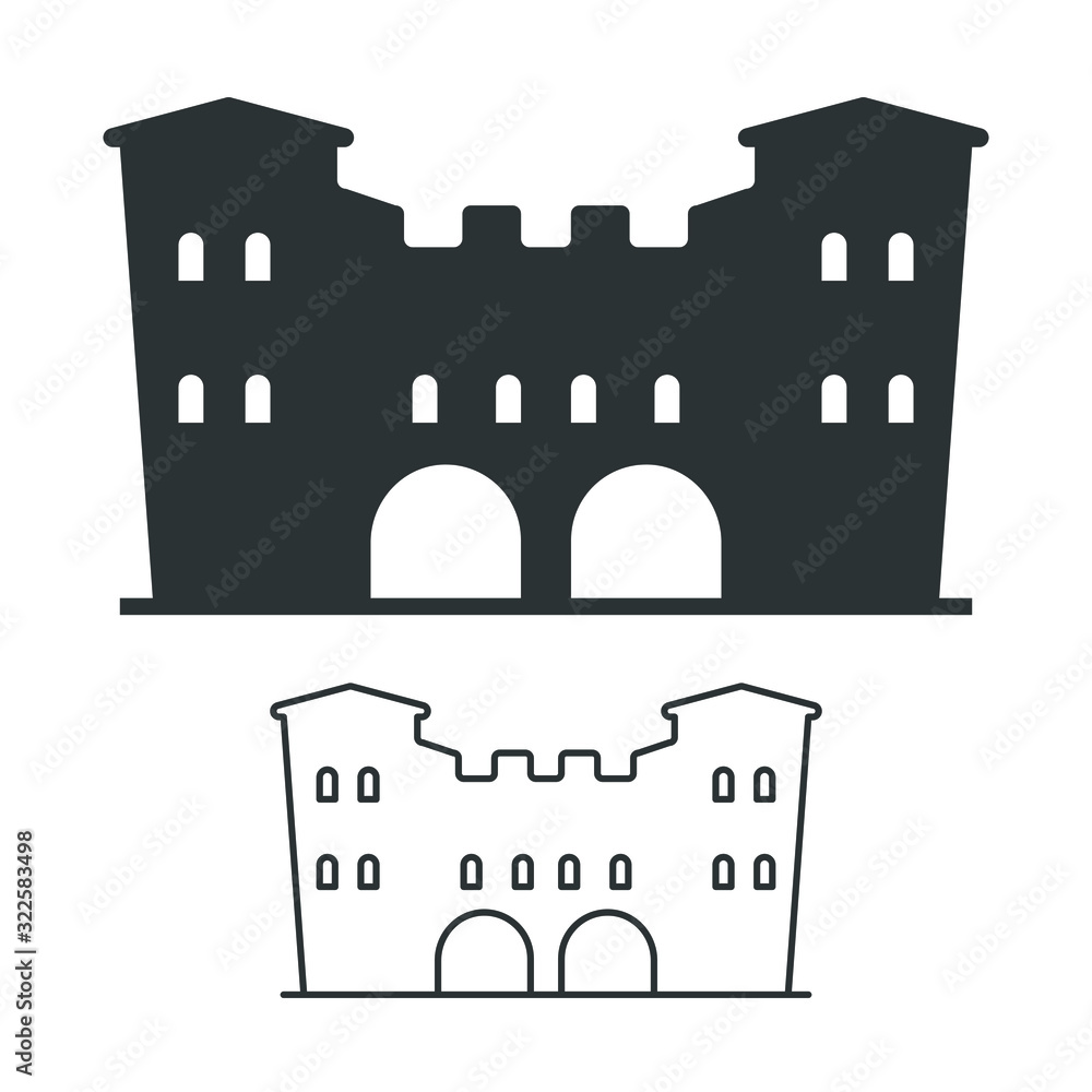 Medieval castle or fort linear icon.Thin line and solid symbol. Concept ...