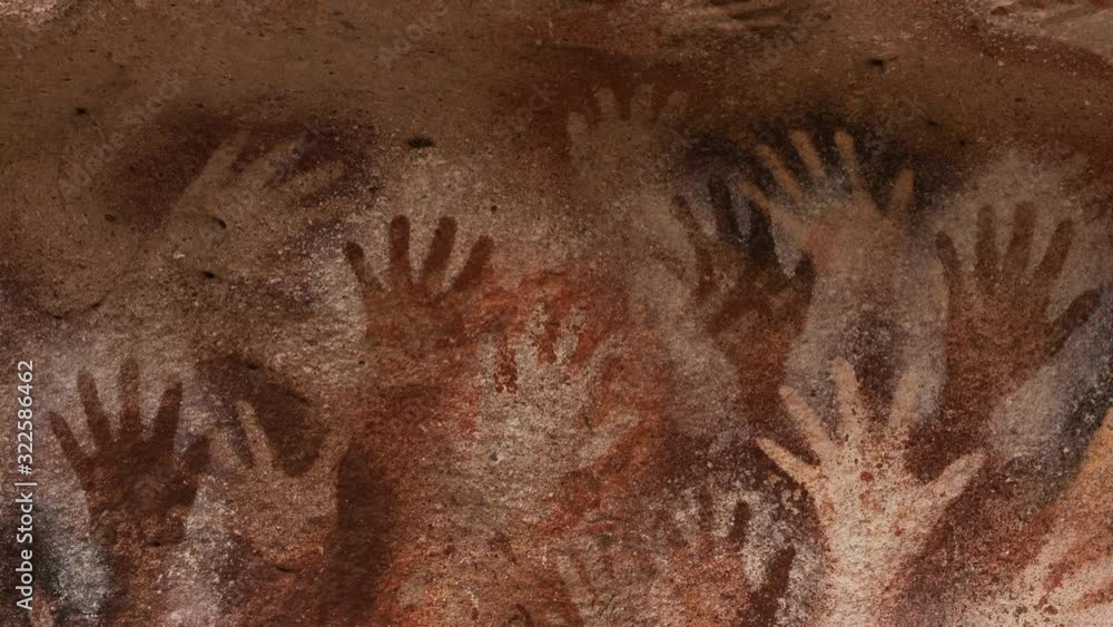 Prehistoric hand paintings at the Cave of Hands (Spanish: Cueva de Las ...