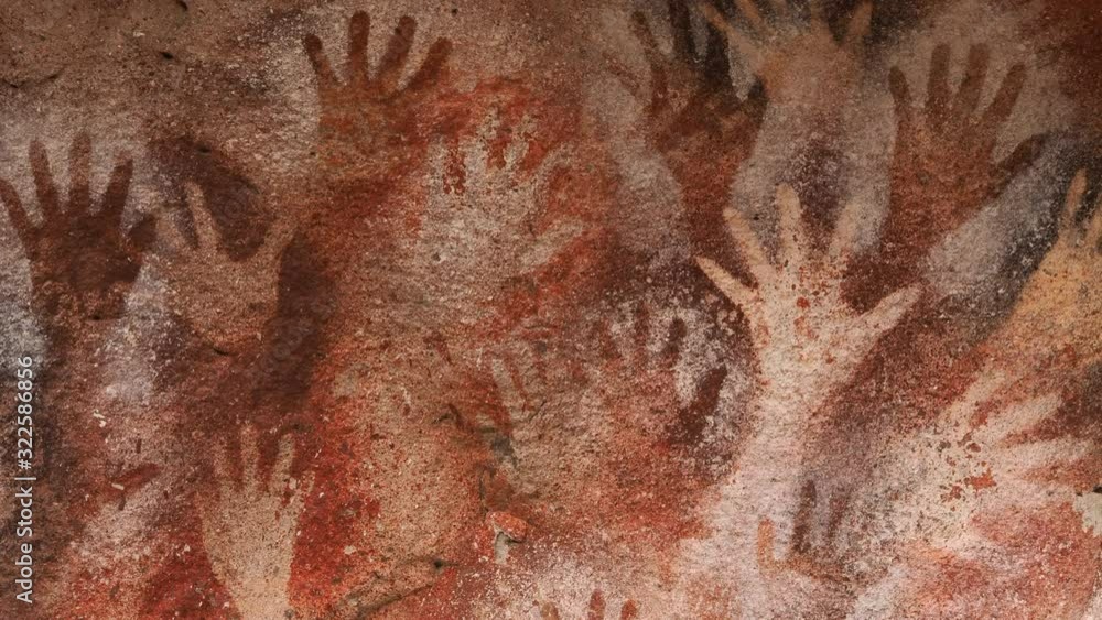 Prehistoric hand paintings at the Cave of Hands (Spanish: Cueva de Las ...