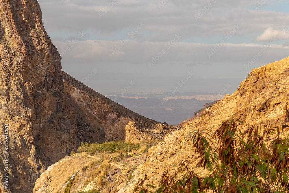 Hot spring valley. Hammamat Ma'in hot springs, Jordan. Hot springs are ...