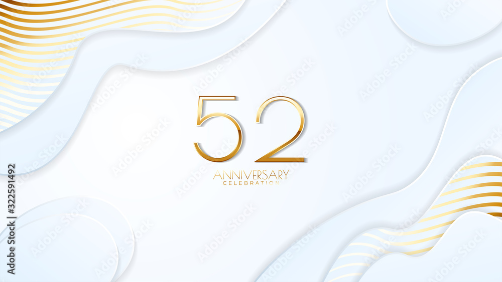 52nd anniversary celebration. Golden number with realistic fluid white ...