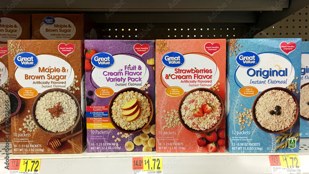 San Leandro, CA - August 24, 2017: Grocery store shelf with boxes of ...