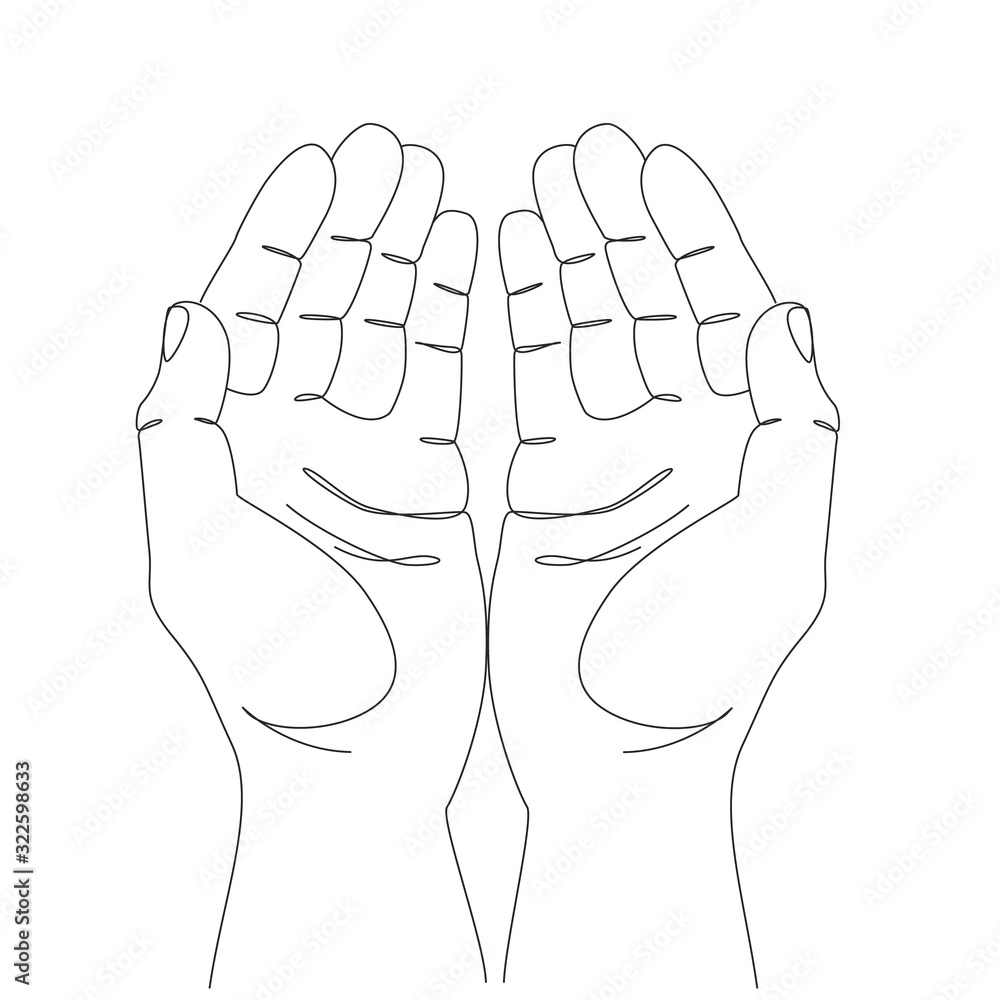 Hands with palms up expressing a request, a prayer, gratitude one line ...