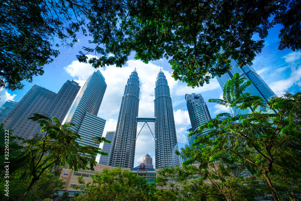 KUALA LUMPUR, MALAYSIA - Nov 11, 2019. Petronas Twin Towers skyscraper ...